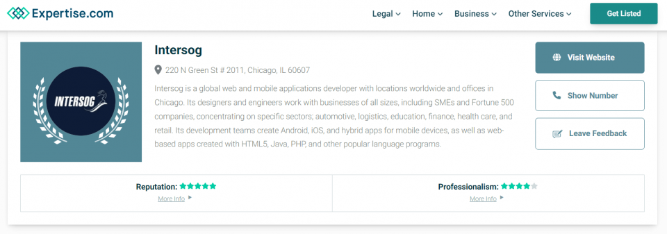 Intersog Among the Best Mobile App Developers 2022 in Chicago